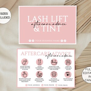 Lash Lift Tint Aftercare Card, Printable Lashes Lift Care Cards ...