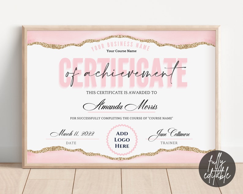 Editable Certificate of Achievement Template, Printable Beauty Course ...