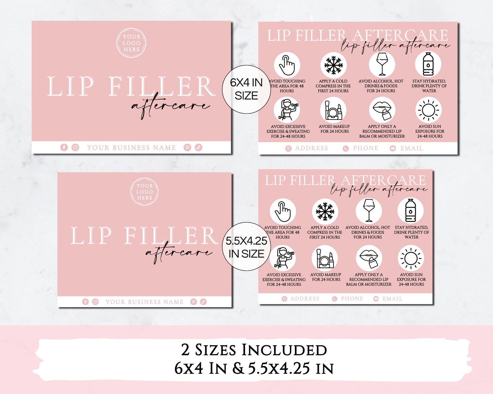 Lip Filler Aftercare Card, Editable Lip Injections Care Guide ...