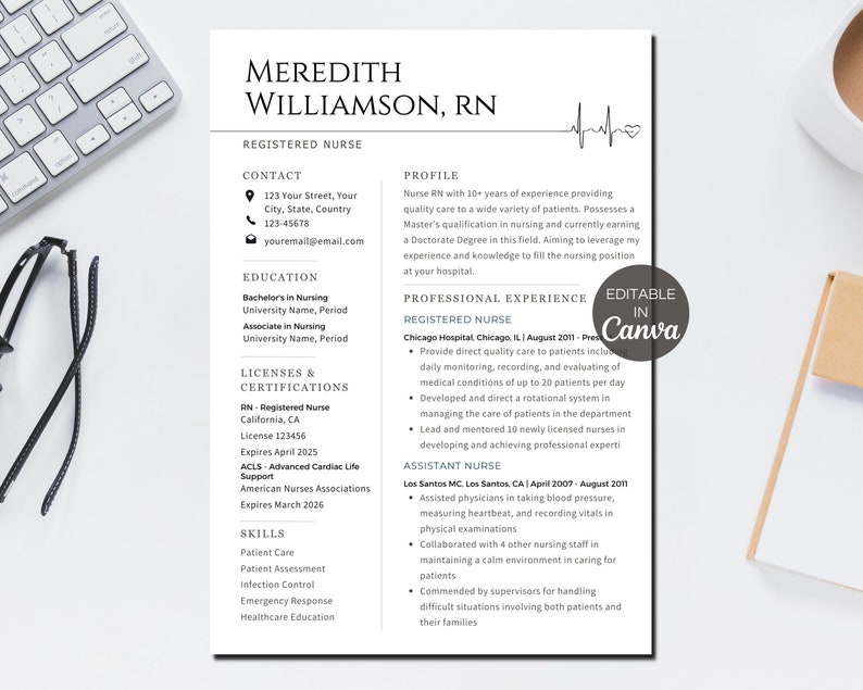 Nurse Resume Template Editable Nursing Resume Printable - Etsy