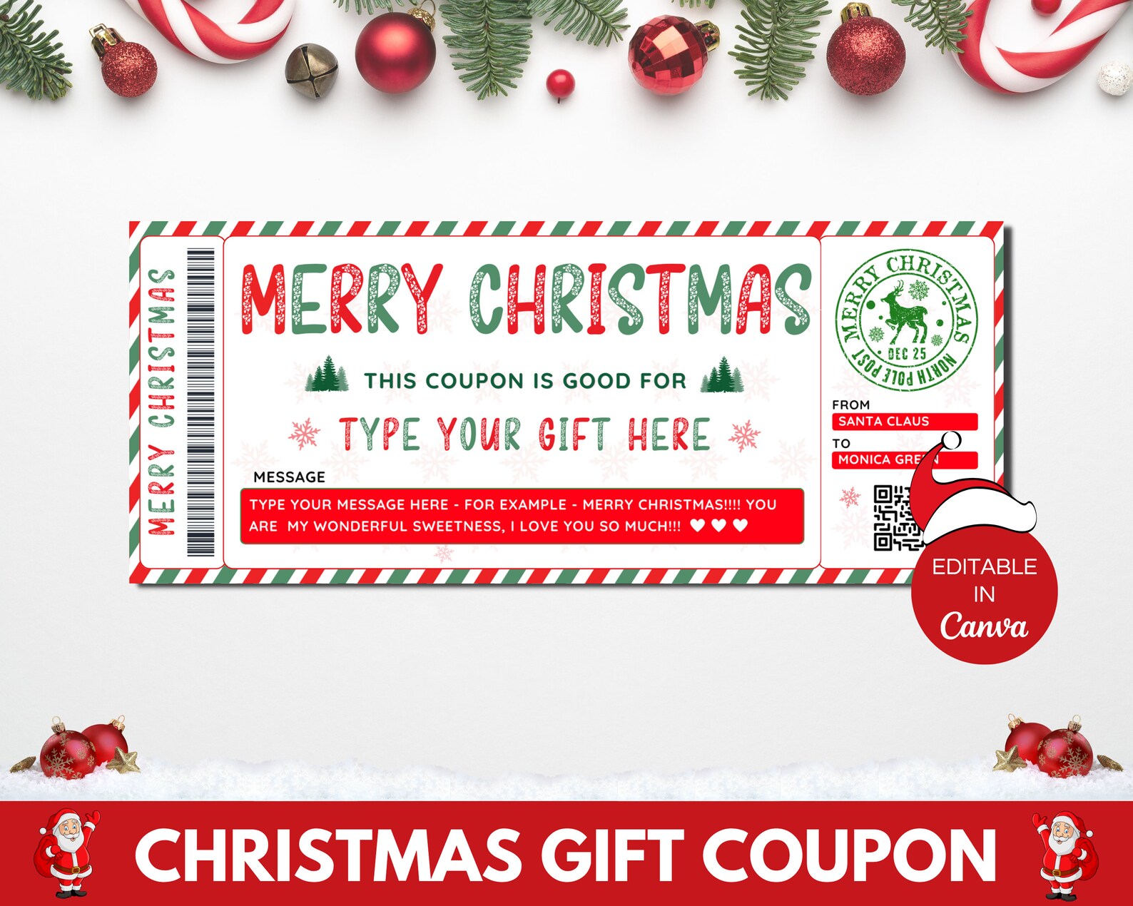 Editable Christmas Gift Coupon Template, Printable Christmas Gift ...