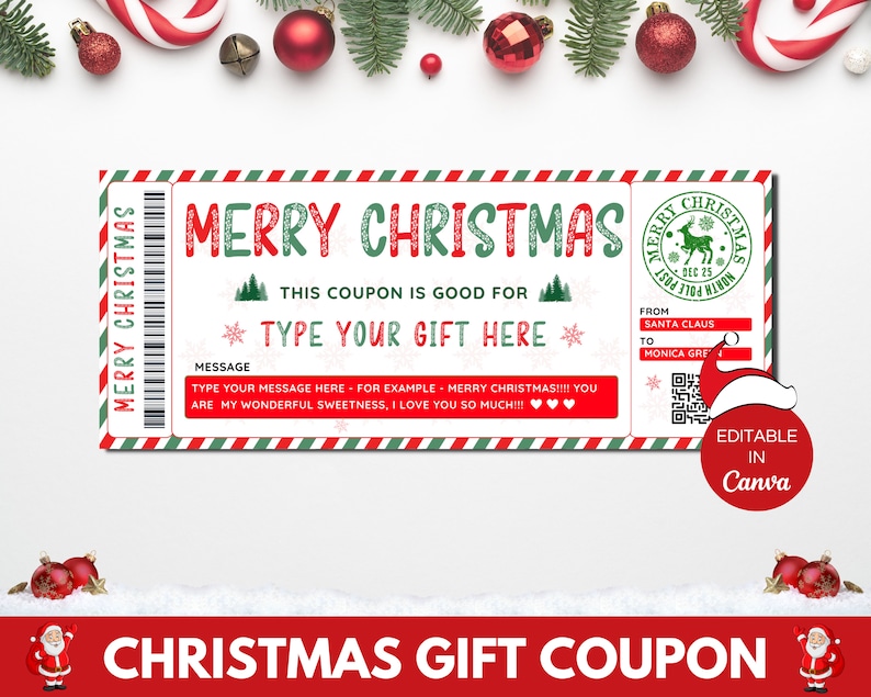Editable Christmas Gift Coupon Template, Printable Christmas Gift ...