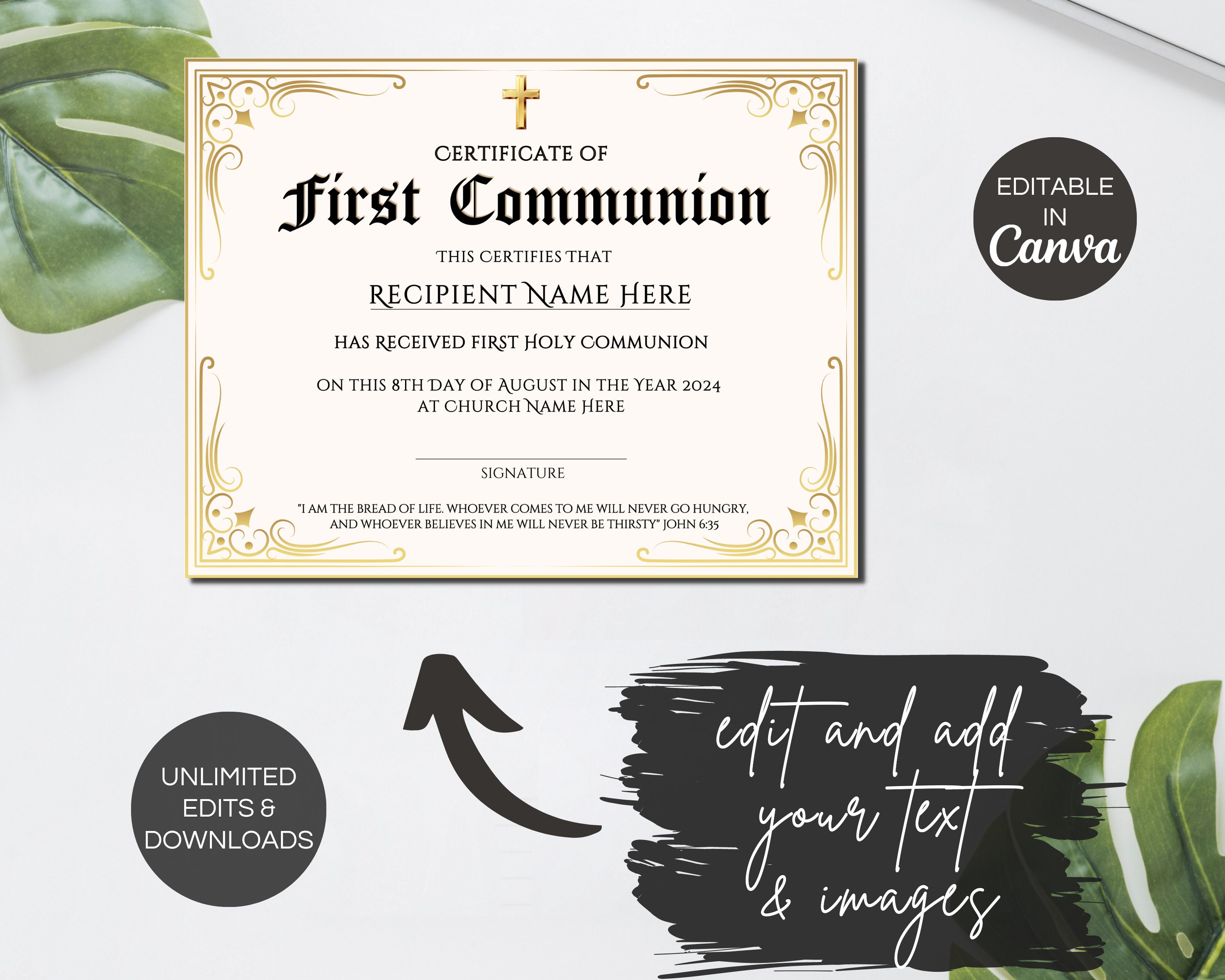 First Communion Certificate Template, Editable First Holy Communion ...