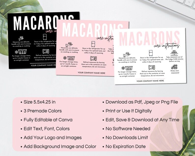 Macaron Care Card Canva Template Editable Wedding Macarons - Etsy