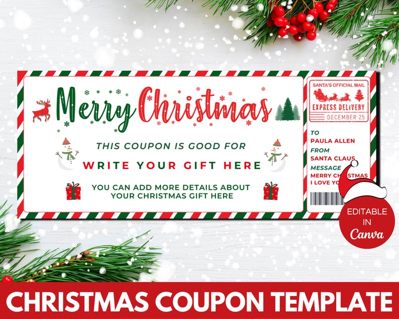 Printable Christmas Coupon Template, Christmas Gift for Her Idea ...