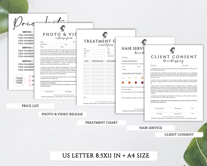 Hairdressing Forms Bundle, Editable Hair Consent Form, Hair Instagram ...