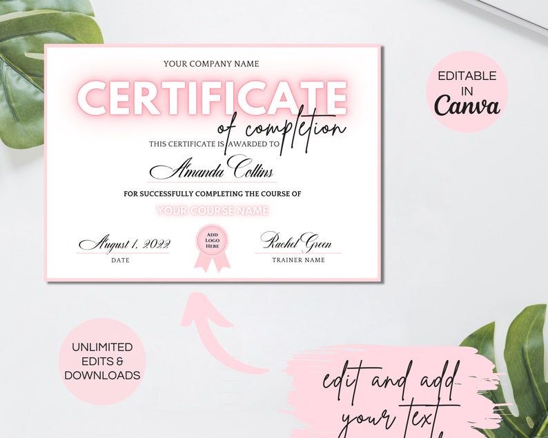 Editable Certificate of Completion Template Custom - Etsy