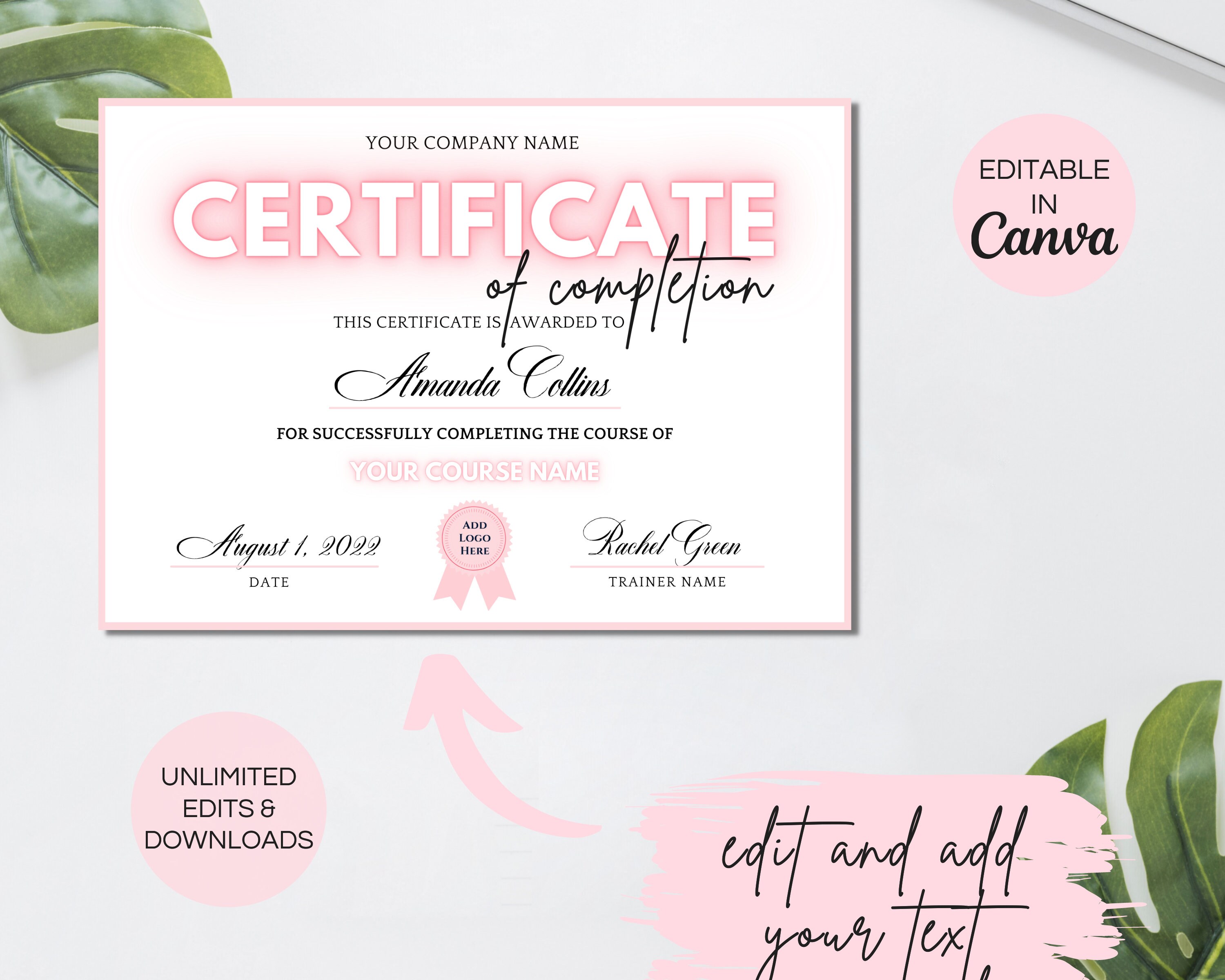 Editable Certificate of Completion Template, Custom Beauty Makeup ...
