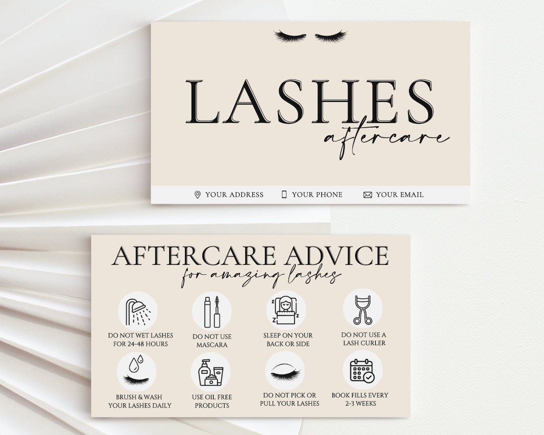 Lash Aftercare Card Template, Editable Lash Business Cards, Printable ...