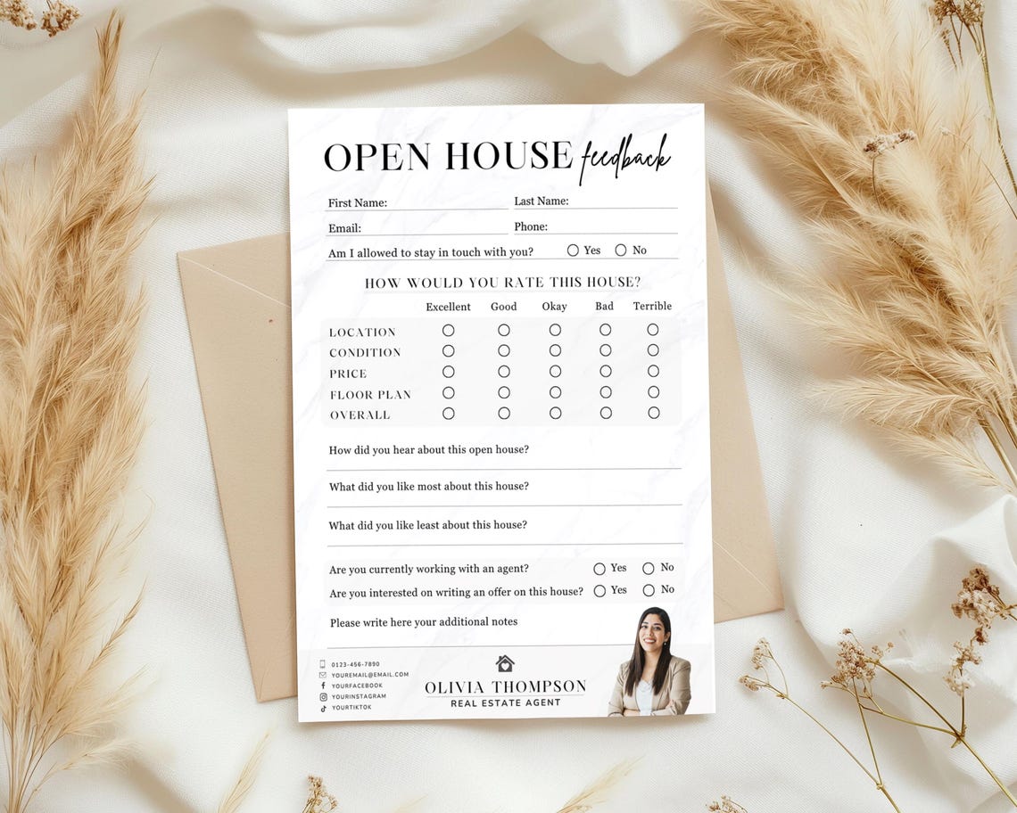 Editable Open House Sign in and Feedback Form Bundle, Printable Realtor ...