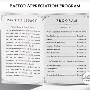 Pastor Appreciation Program Template, Editable Pastor Installation ...