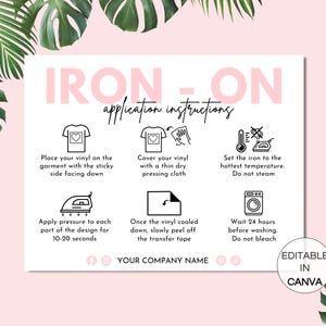 Iron-on Instructions Card, Editable Heat Transfer Vinyl Care Card, HTV ...