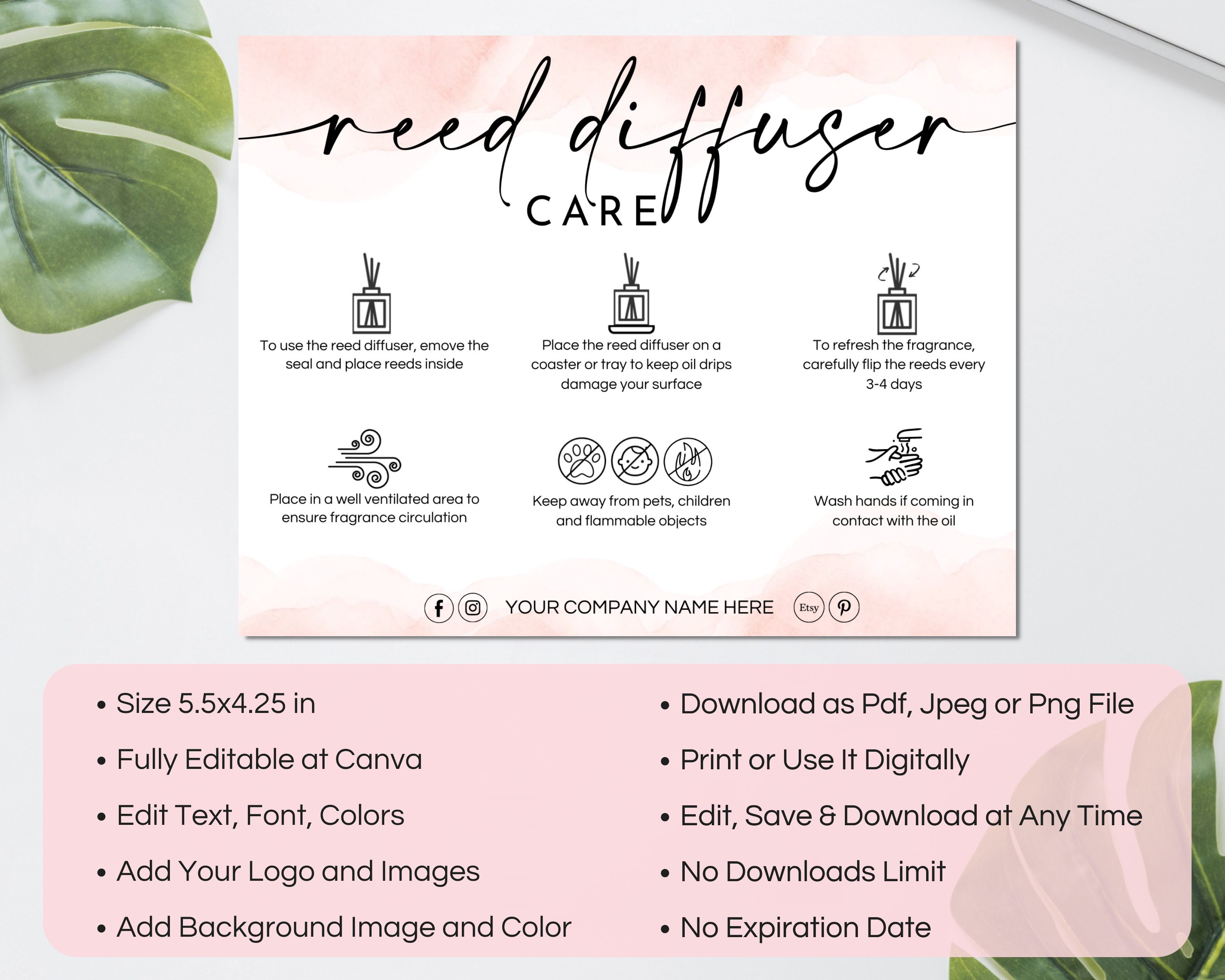 Editable Reed Diffuser Care Instructions Reed Diffuser Care - Etsy