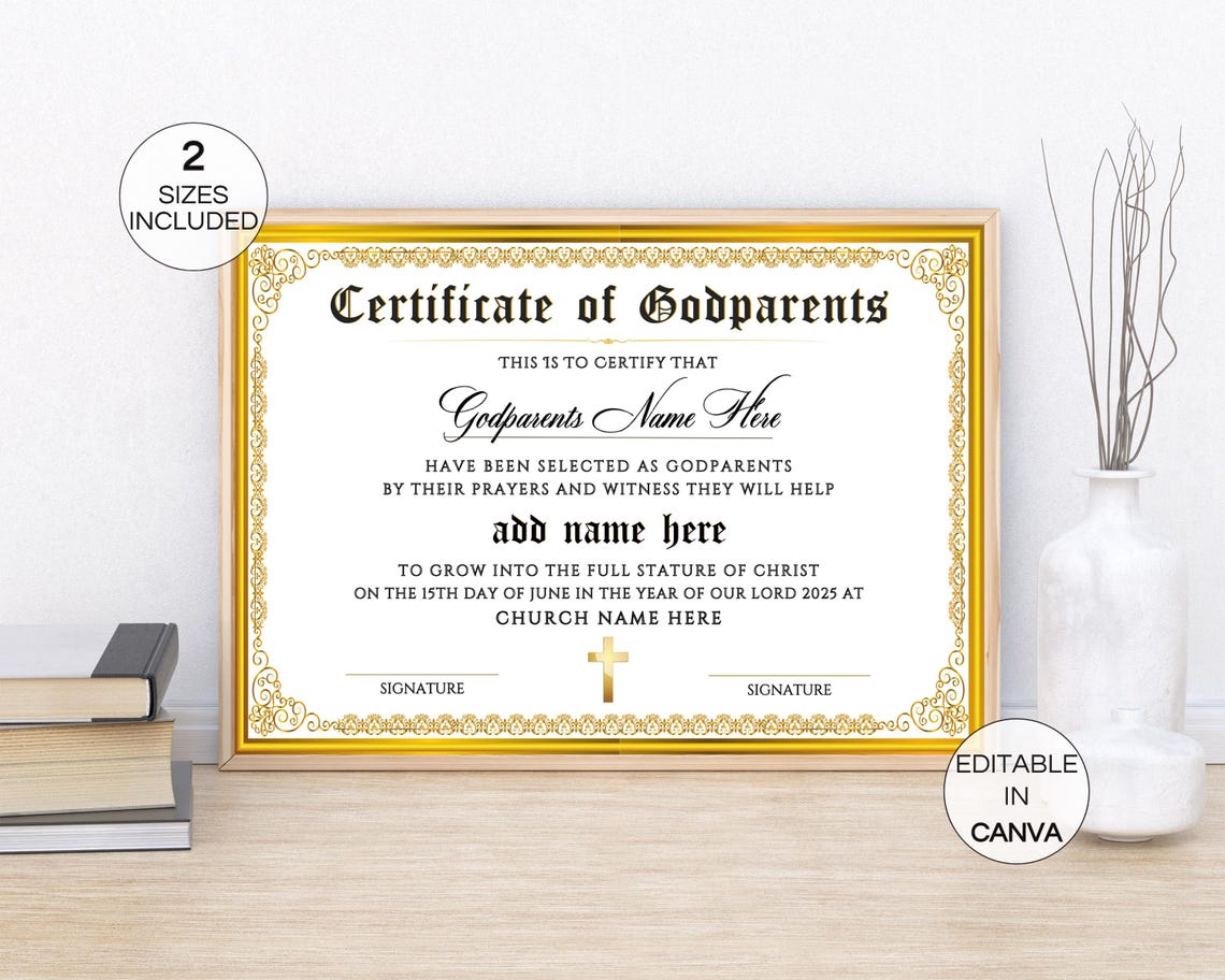 Certificate of Godparents Template, Editable Godparents Certificates ...