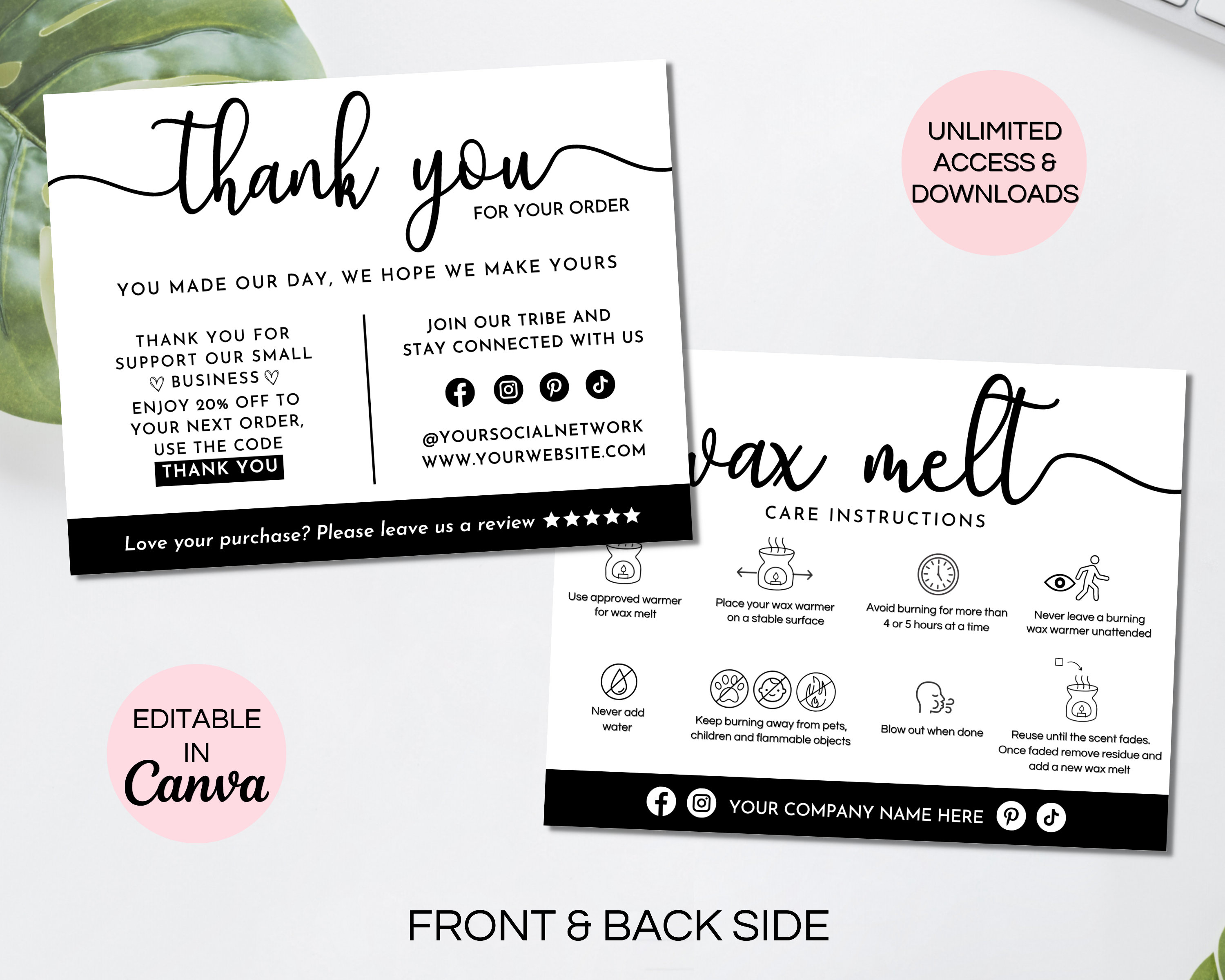 Wax Melt Care Card Template Editable Wax Melt Care - Etsy