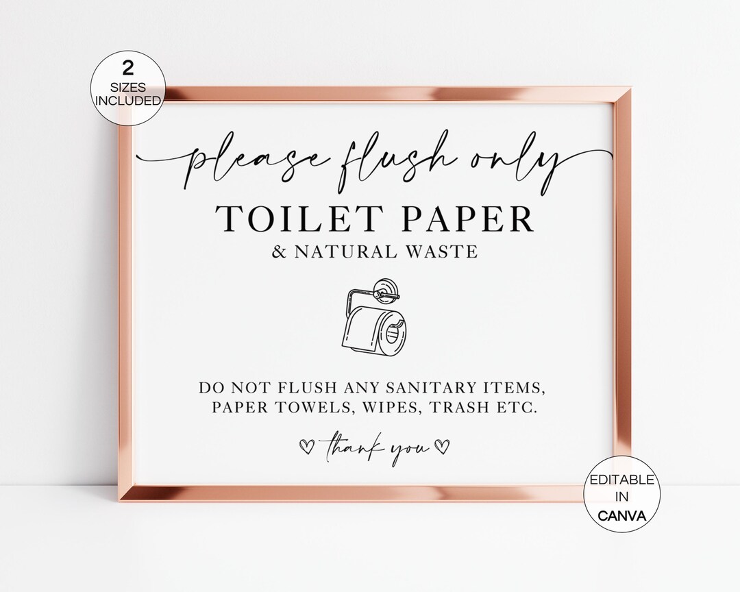 Flush Only Toilet Paper Sign, Printable Wedding Bathroom Signs, Office ...