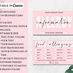 Food Allergens Card Template, Editable Allergen Checklist Card ...