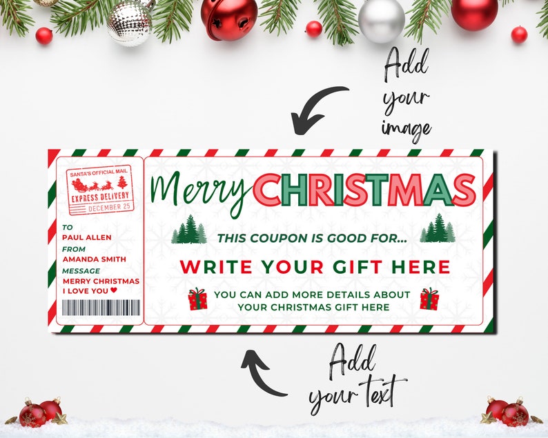 Christmas Coupon Template, Editable Event Ticket, Printable Christmas ...