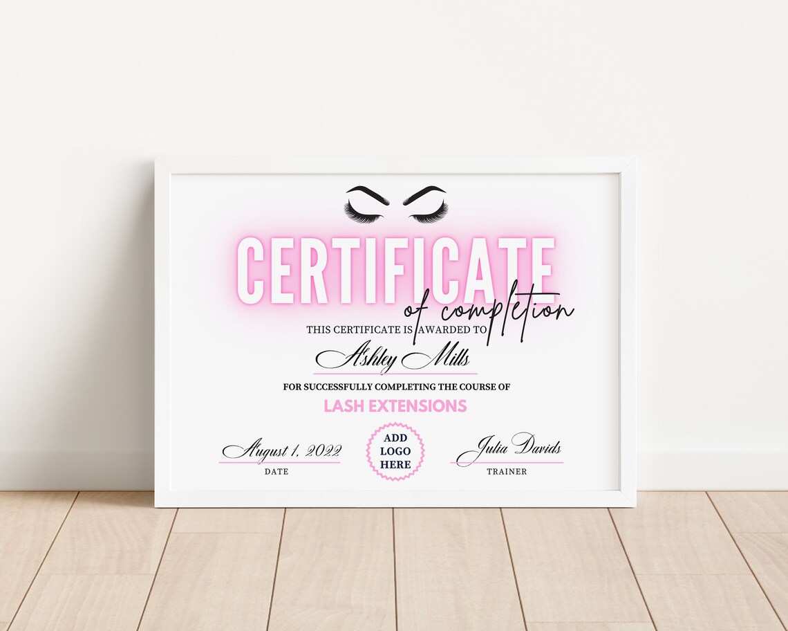Lash Certificate of Completion Template Editable Lash | Etsy