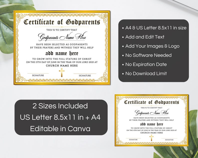 Certificate of Godparents Template, Editable Godparents Certificates ...