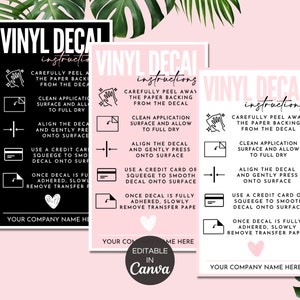 Vinyl Decal Application Card, Printable How to Apply Decal Care Cards ...