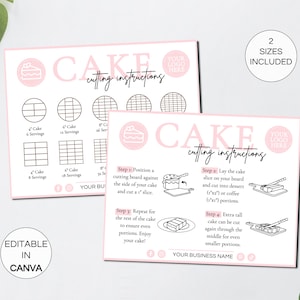 Cake Care Cards Bundle, Editable Cake Cutting Guide Cards, Printable ...