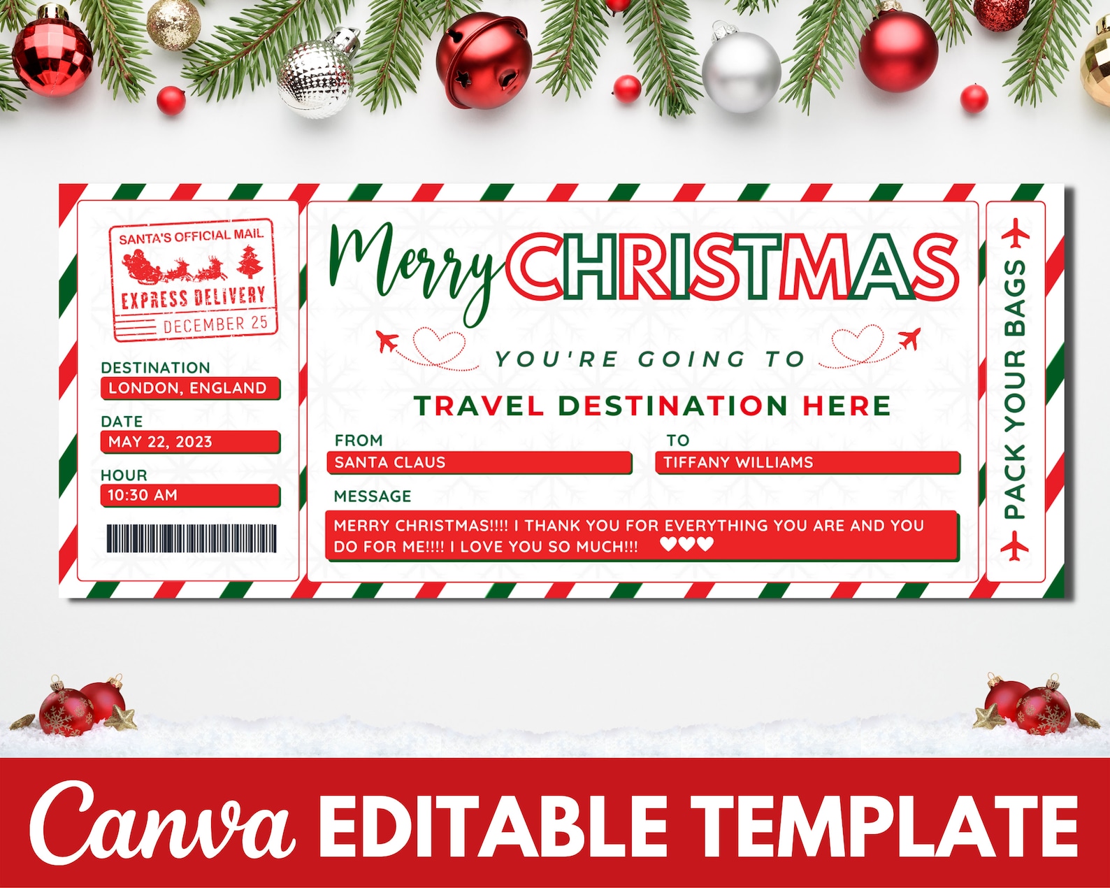 Editable Christmas Boarding Pass Template, Printable Christmas Plane ...