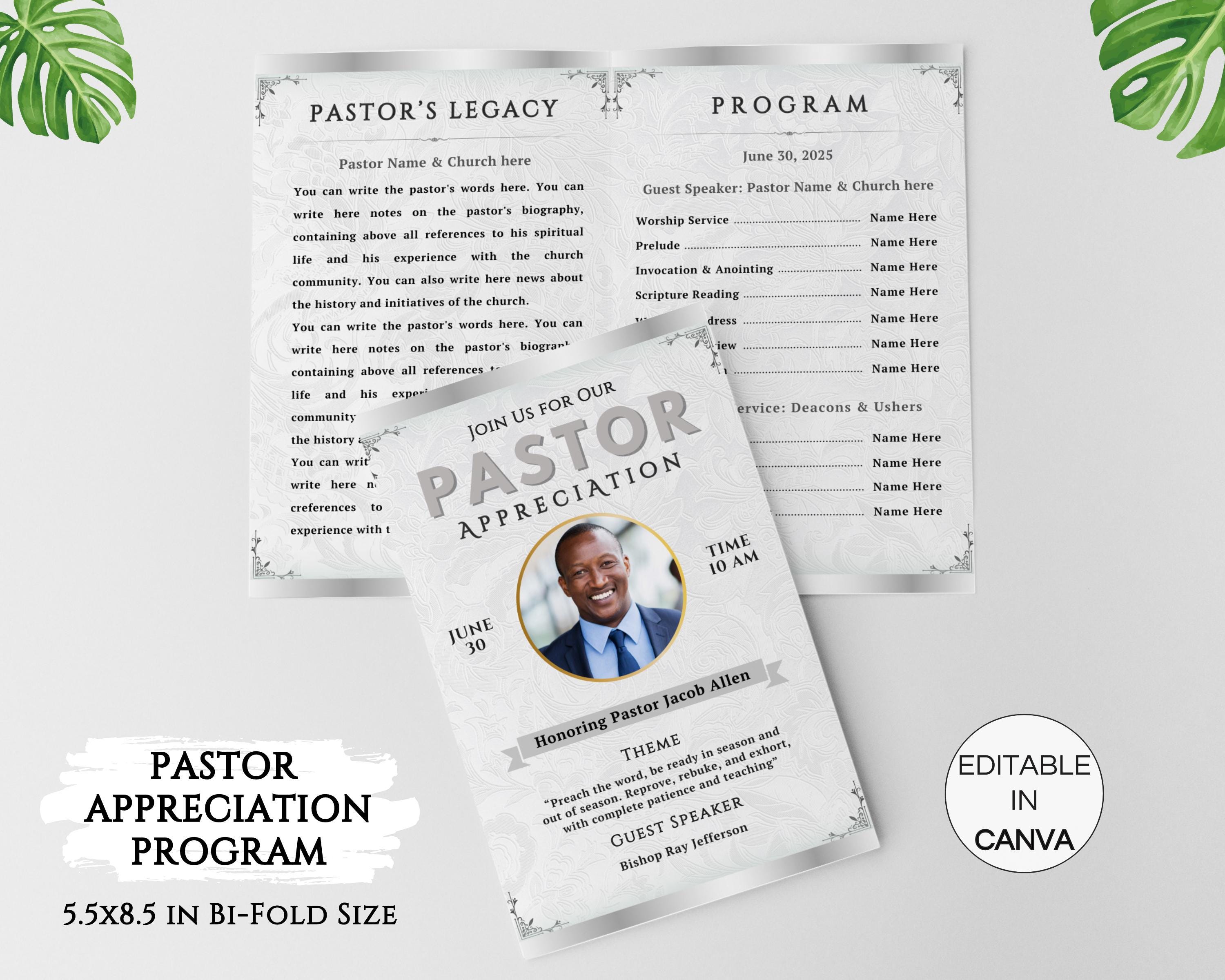 Pastor Appreciation Program Template, Editable Pastor Installation ...