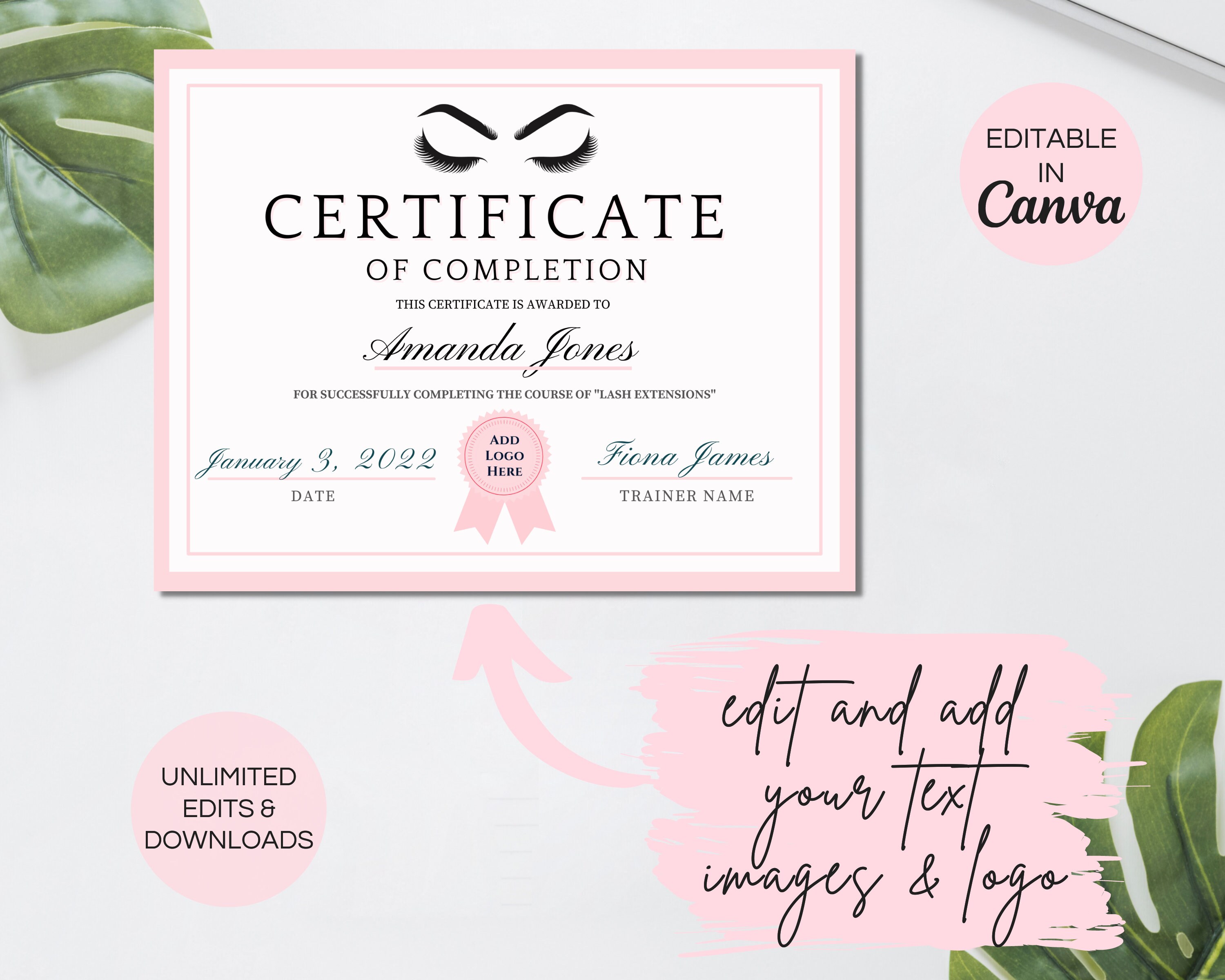 Editable Lash Certificate of Completion Template Printable - Etsy