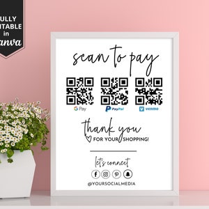 Editable QR Code Sign Template Printable Scan to Pay Sign - Etsy