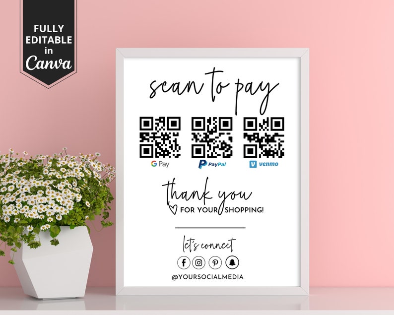 Editable QR Code Sign Template Printable Scan to Pay Sign - Etsy