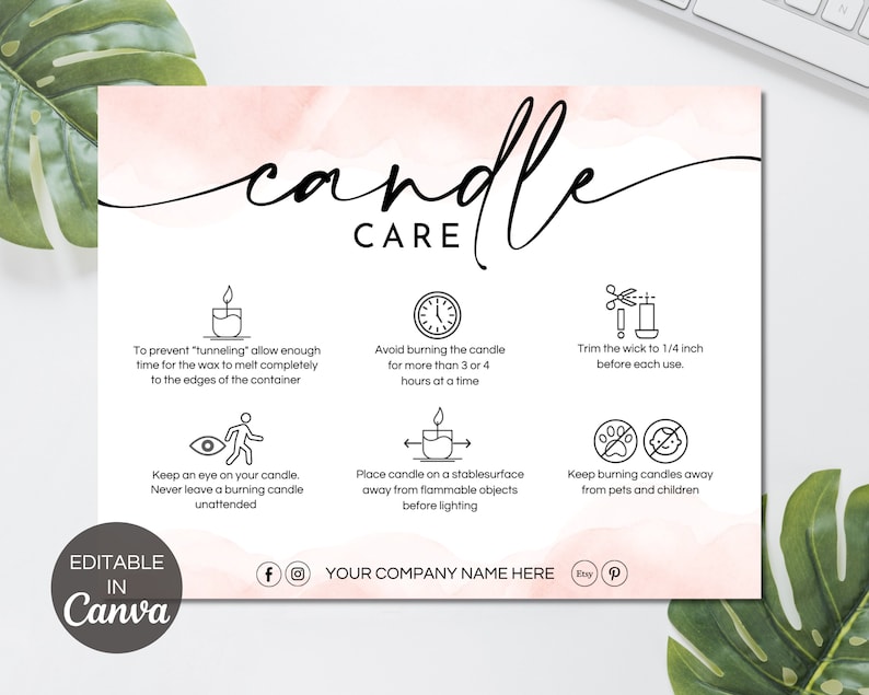 Editable Candle Care Card Printable Candle Care Instructions - Etsy