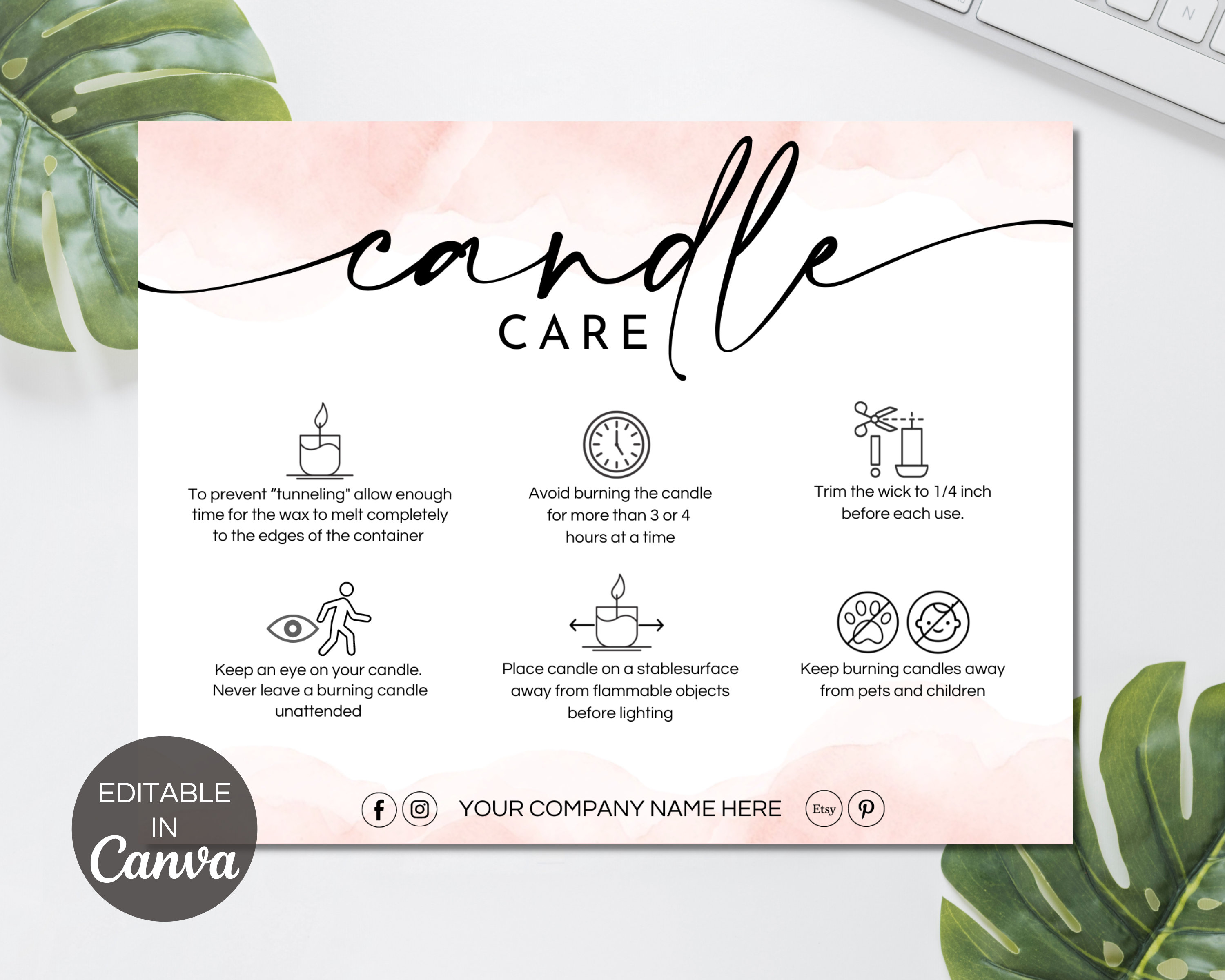 Editable Candle Care Card Printable Candle Care Instructions - Etsy