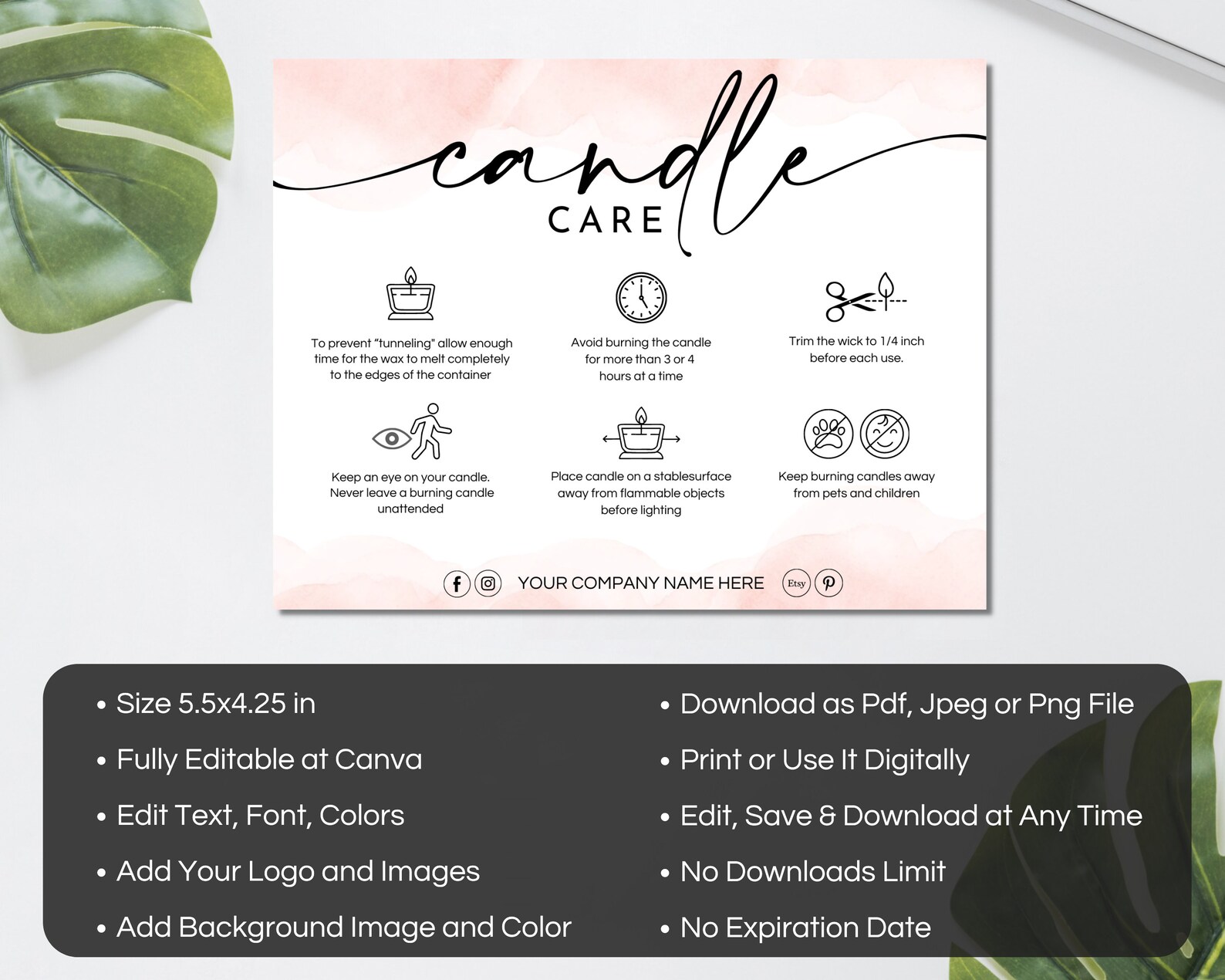 Editable Candle Care Card Printable Candle Care Instructions | Etsy