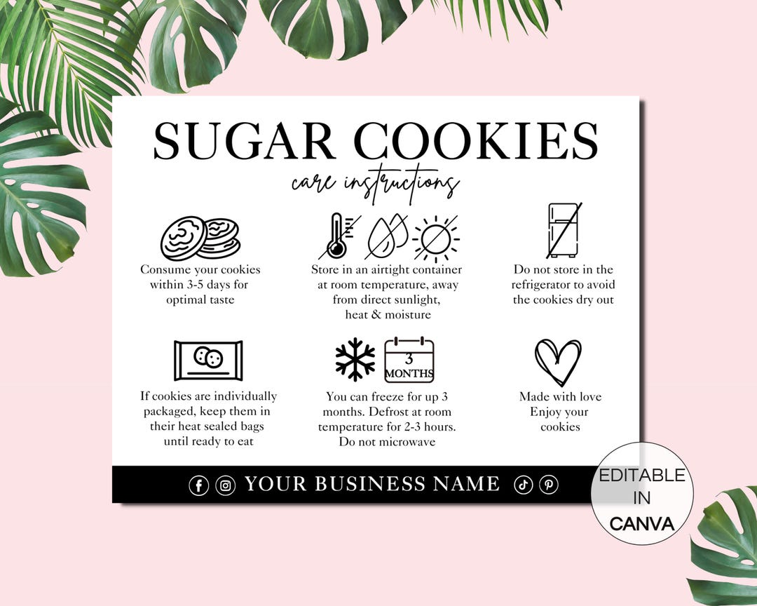 Sugar Cookies Care Card Canva Template, Editable Cookie Care ...