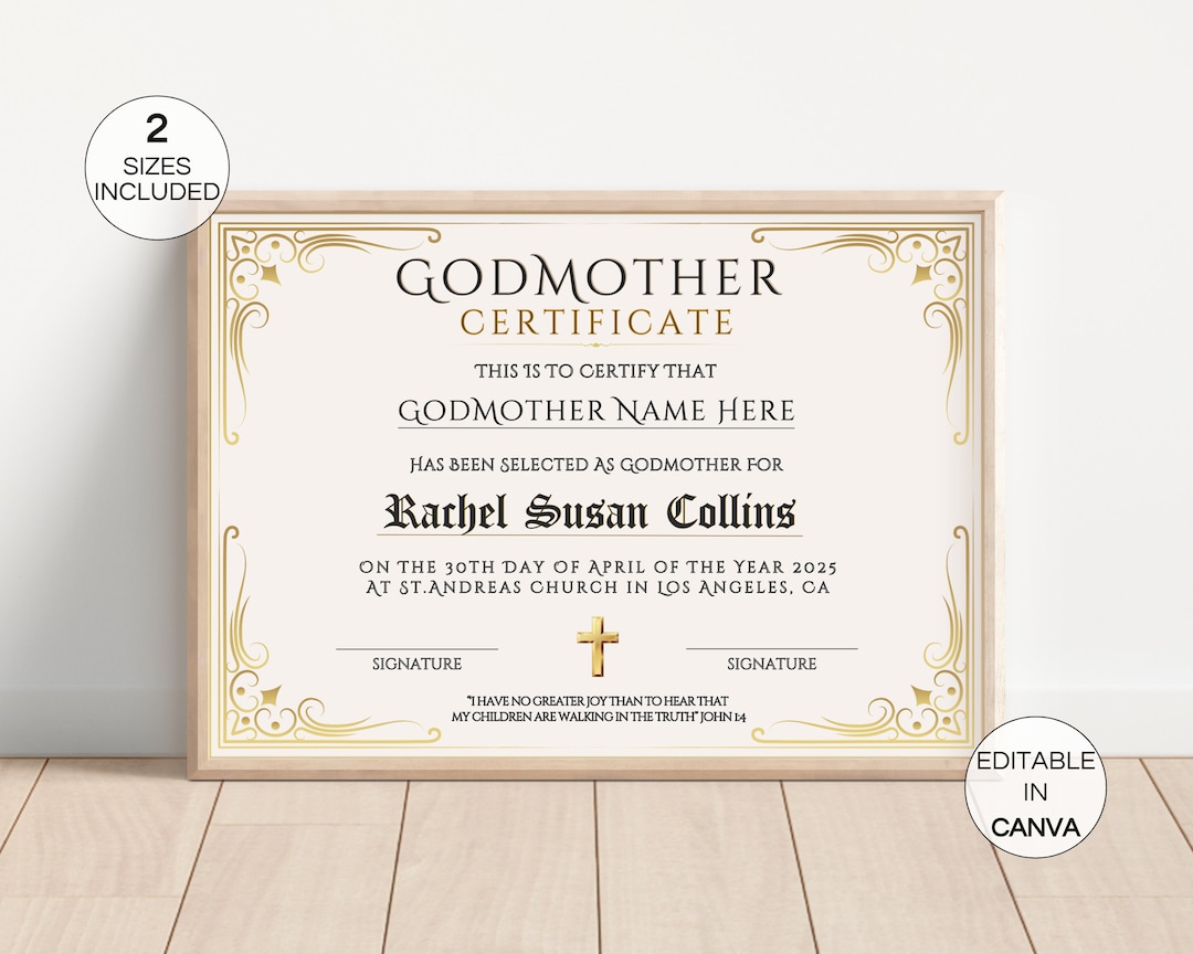 Godmother Certificate Template, Printable Godmother Certificates ...