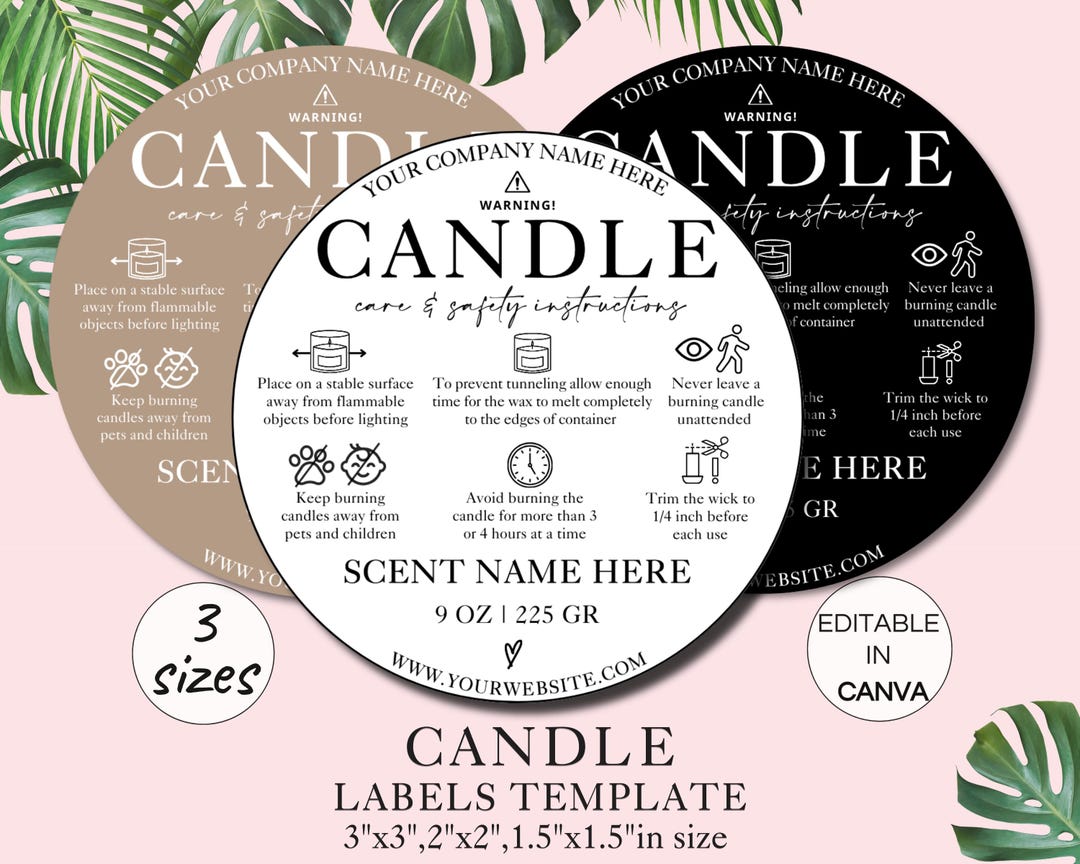 Candle Warning Label Template, Editable Candle Warning Sticker ...