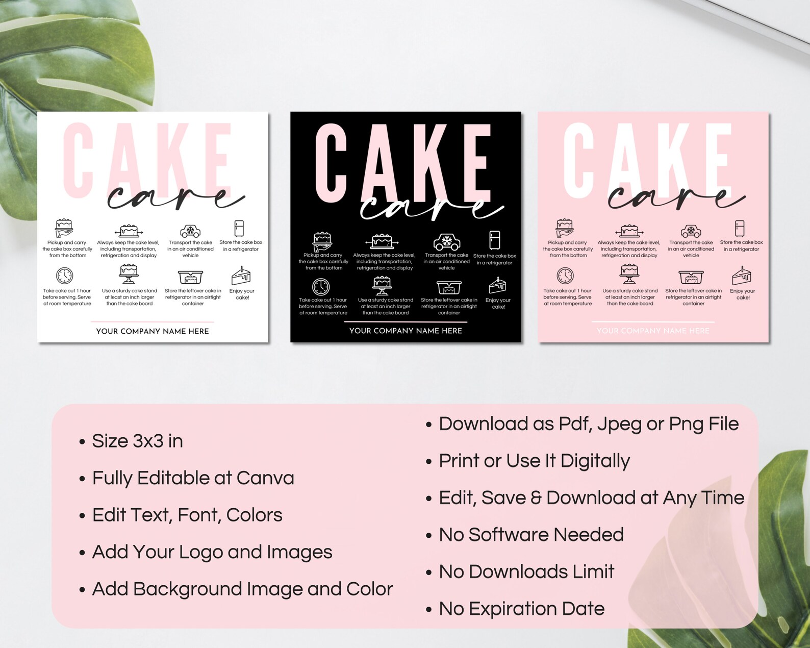 Cake Care Card Editable Template Wedding Cake Care Cards - Etsy