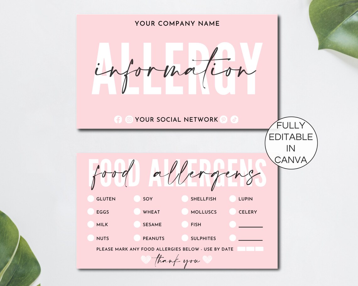 Food Allergens Card Template, Editable Allergen Checklist Cards ...