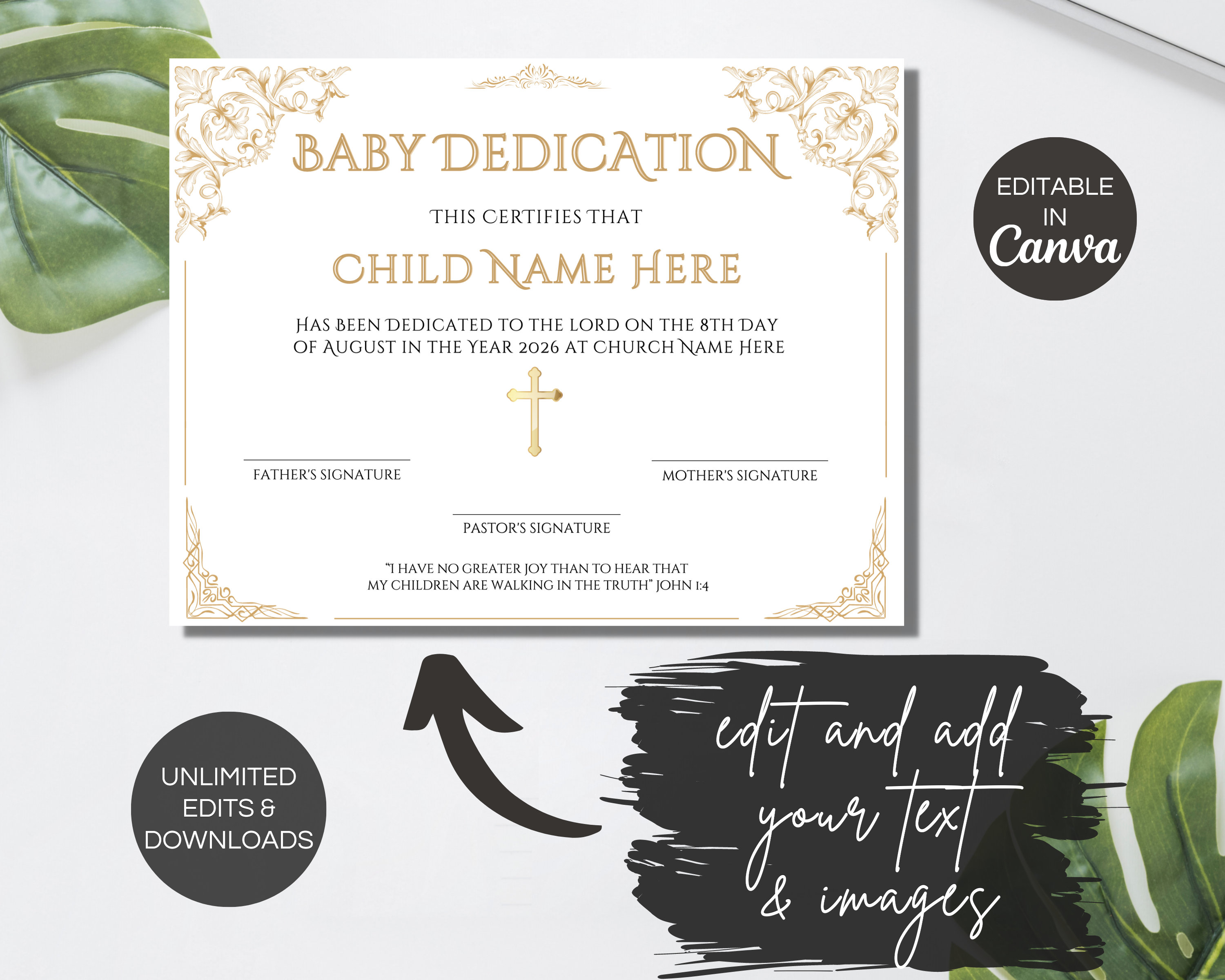 Editable Baby Dedication Certificate, Printable Child Dedication ...