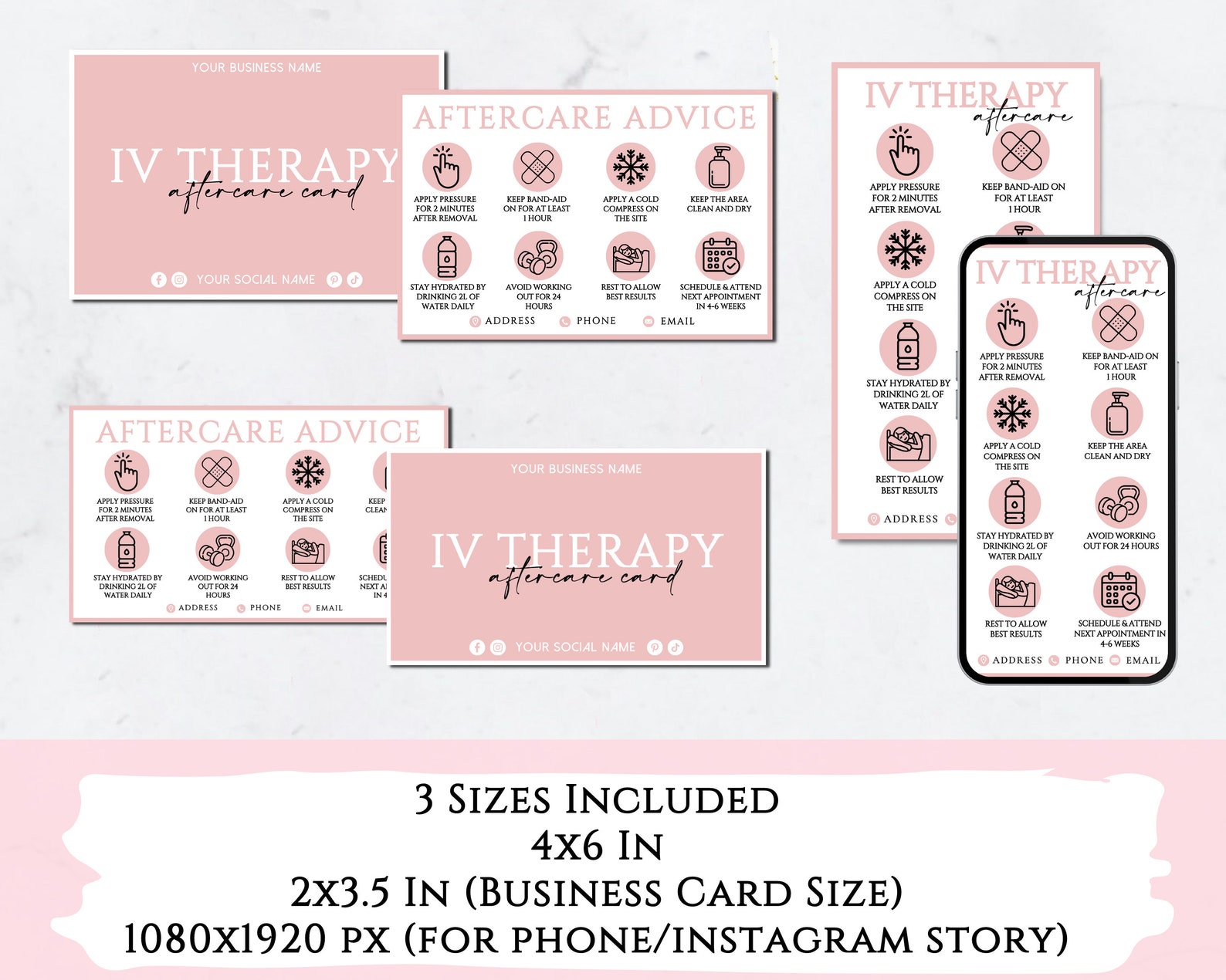 IV Therapy Aftercare Cards, Editable IV Hydration Care Card, Printable ...