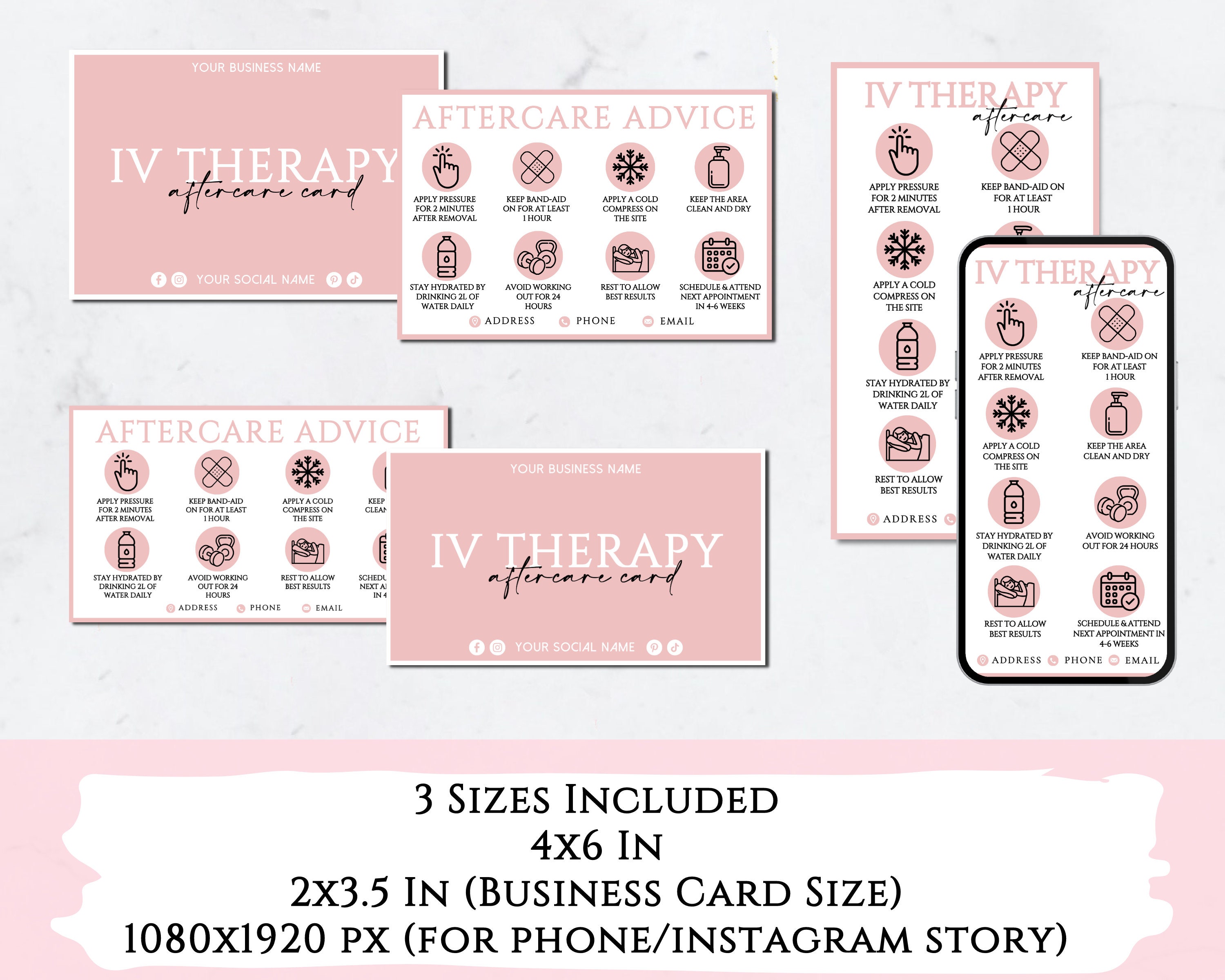 IV Therapy Aftercare Cards, Editable IV Hydration Care Card, Printable ...