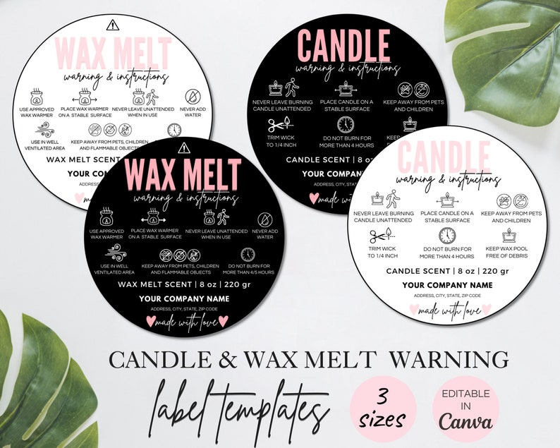 Candle & Wax Melt Warning Label, Printable Safery Instructions Sticker ...