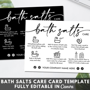 Bath Salts Care Card, Printable Epsom Salts Instructions Cards ...