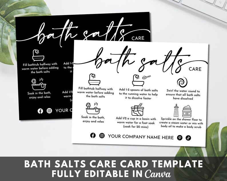 Bath Salts Care Card Template Printable Epsom Salts Care - Etsy
