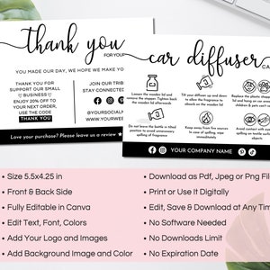 Car Diffuser Care Card Canva Template, Editable Oil Diffuser Care Card ...