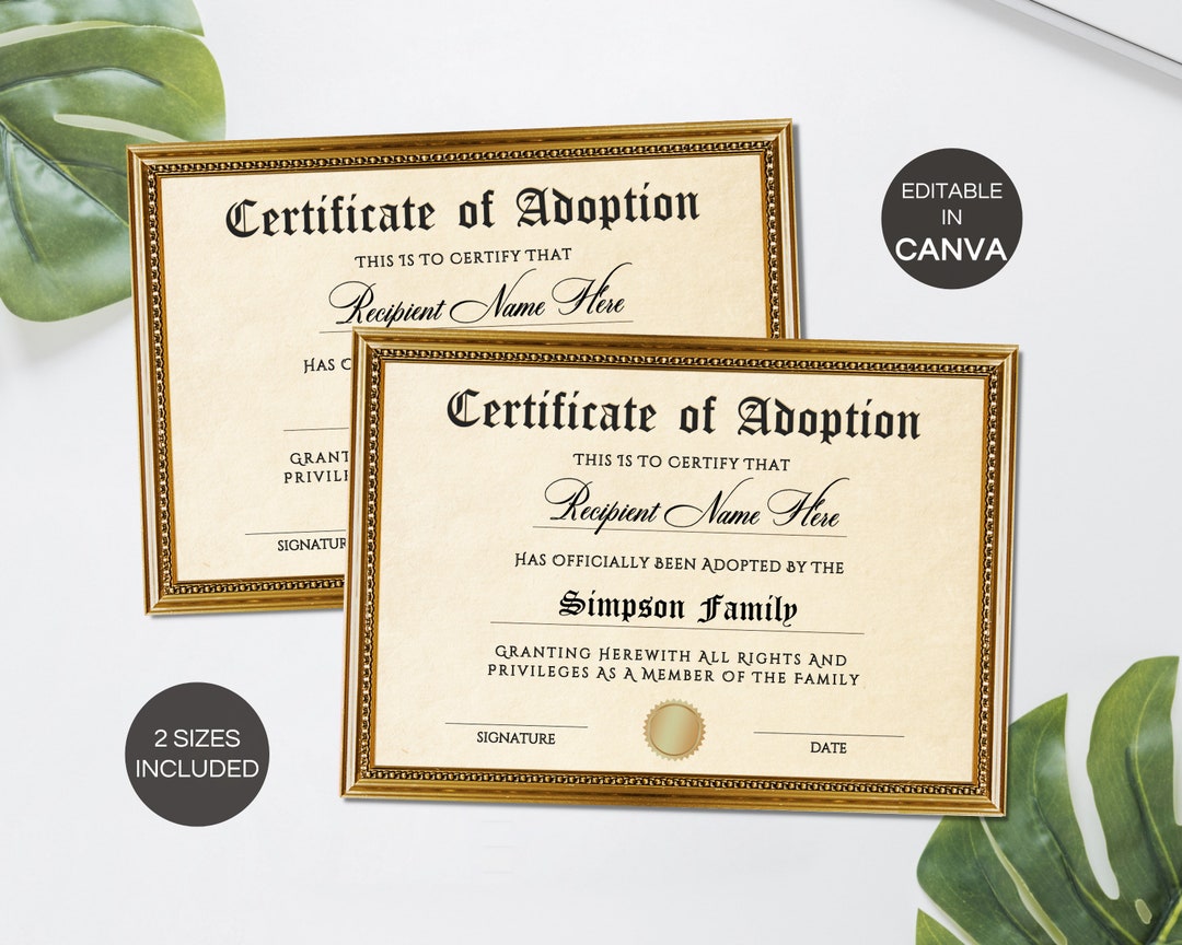 Editable Certificate of Child Adoption Canva Template, Adoption to Our ...