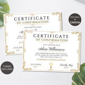 Certificate of Confirmation Template, Editable Religious Confirmation ...