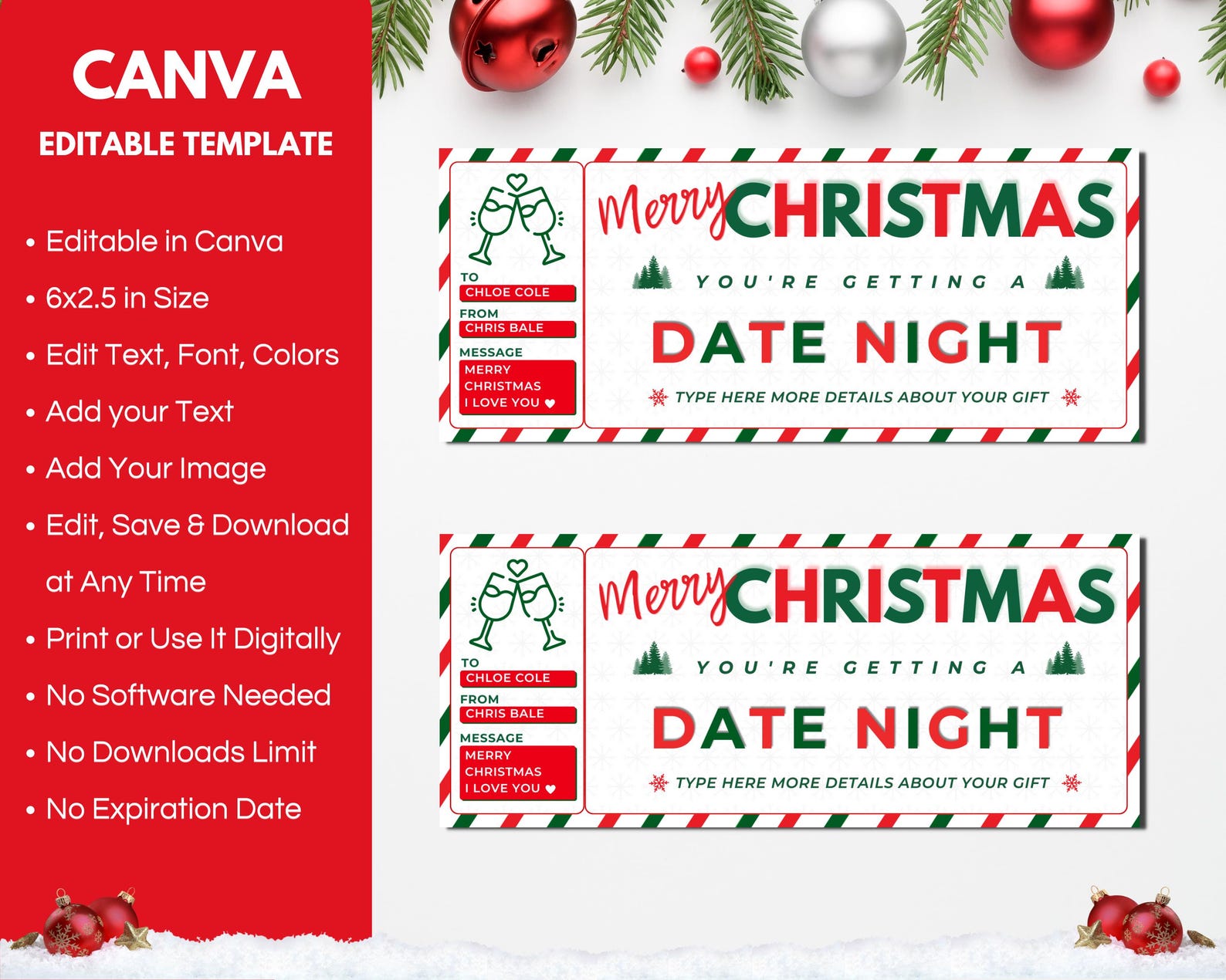 Christmas Date Night Gift Coupon, Editable Christmas Date Night Voucher ...
