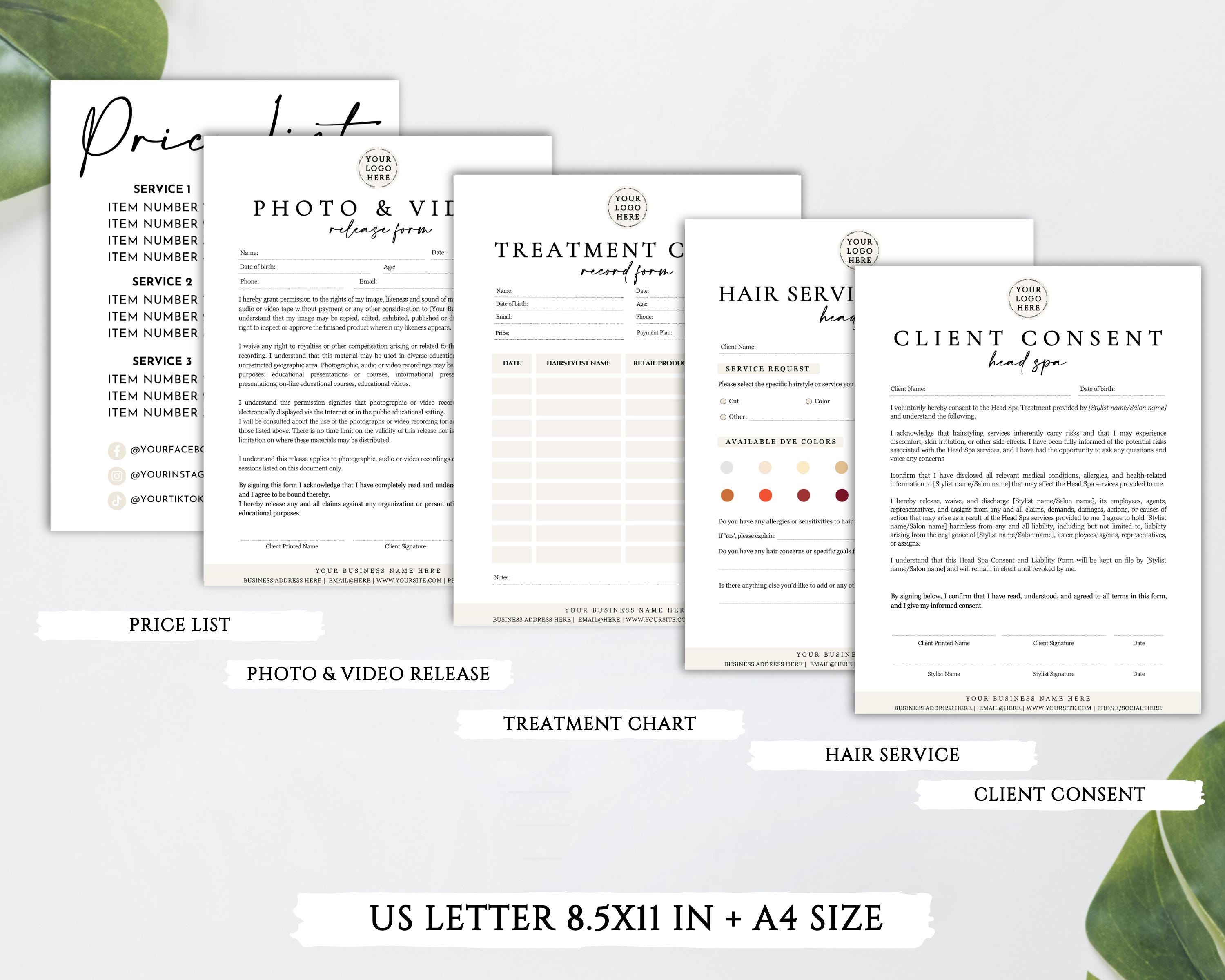 Head Spa Forms Bundle, Editable Japanese Head Spa Consent Forms, Beauty ...